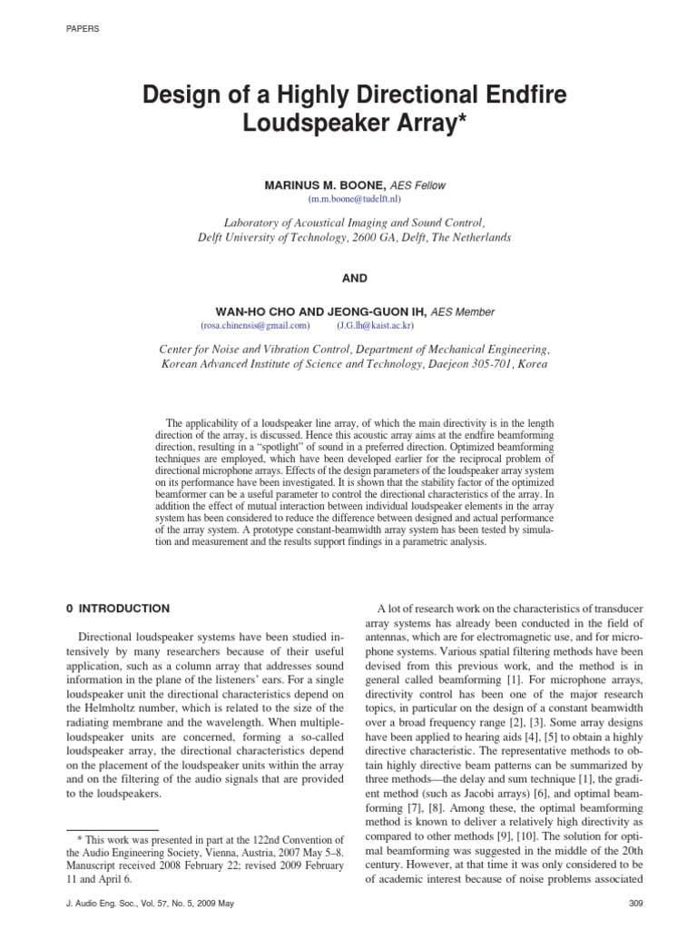 Design of A Highly Directional Endfire Loudspeaker Array : M.m.boone@tudelft - NL | PDF ...