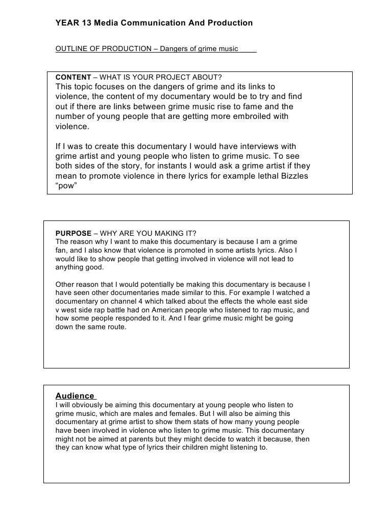 Outline of Production for Documentaries With Guidance.doc Grime Music ...