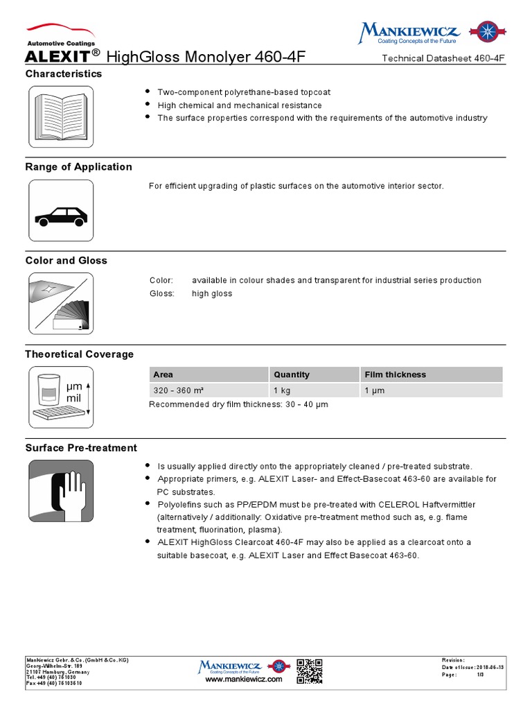 Alexit Highgloss Monolyer 460-4F: Characteristics | PDF | Secondary ...