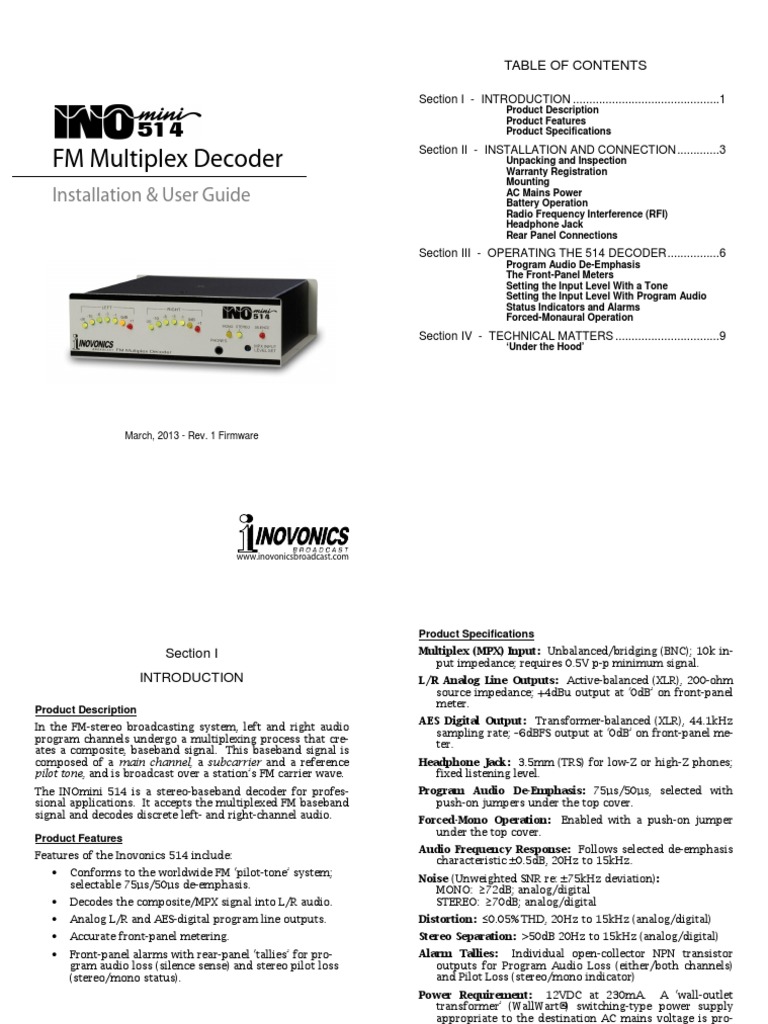 FM Multiplex Decoder: Installation & User Guide | PDF | Frequency ...