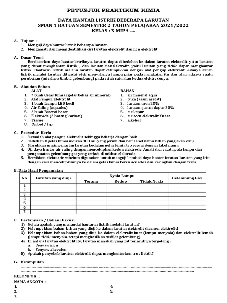 Petunjuk Praktikum Kimia Daya Hantar Listrik | PDF