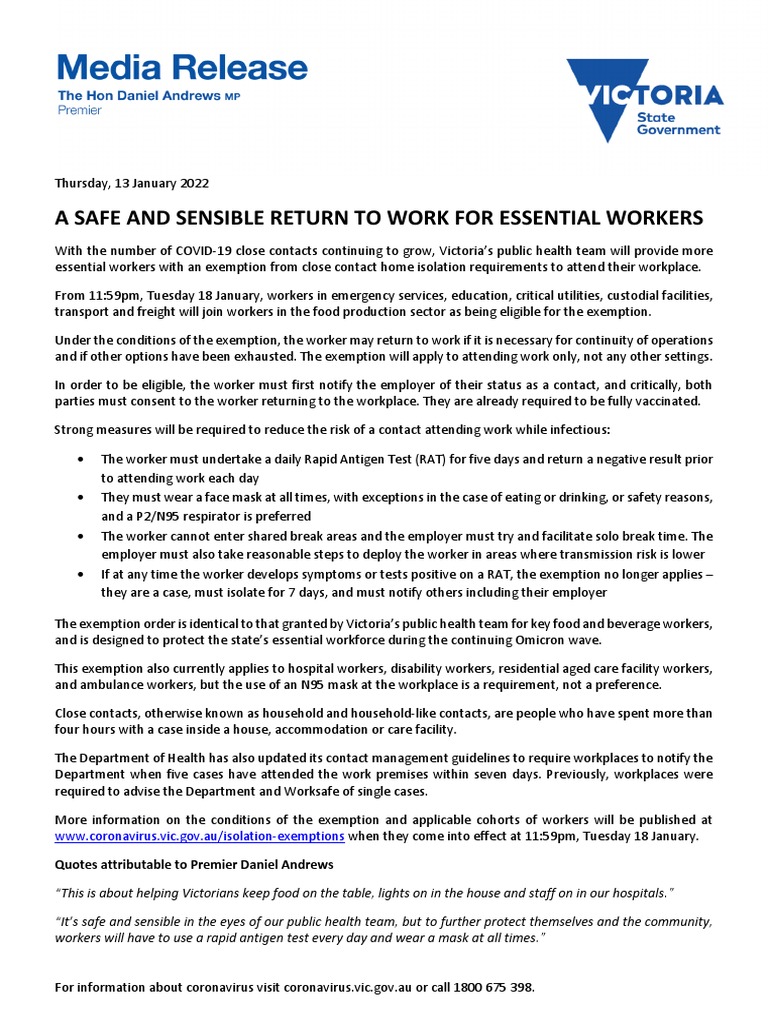 A Safe and Sensible Return To Work For Essential Workers | PDF | Public ...