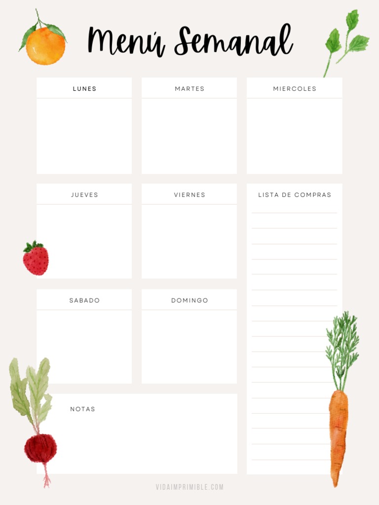 Planificador de Comidas Menu Semanal | PDF