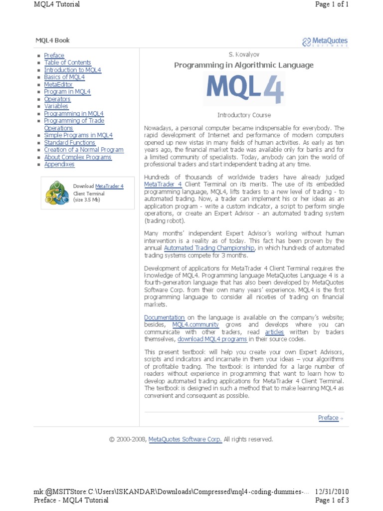 MQL4 Tutorial | PDF | Computer Program | Programming