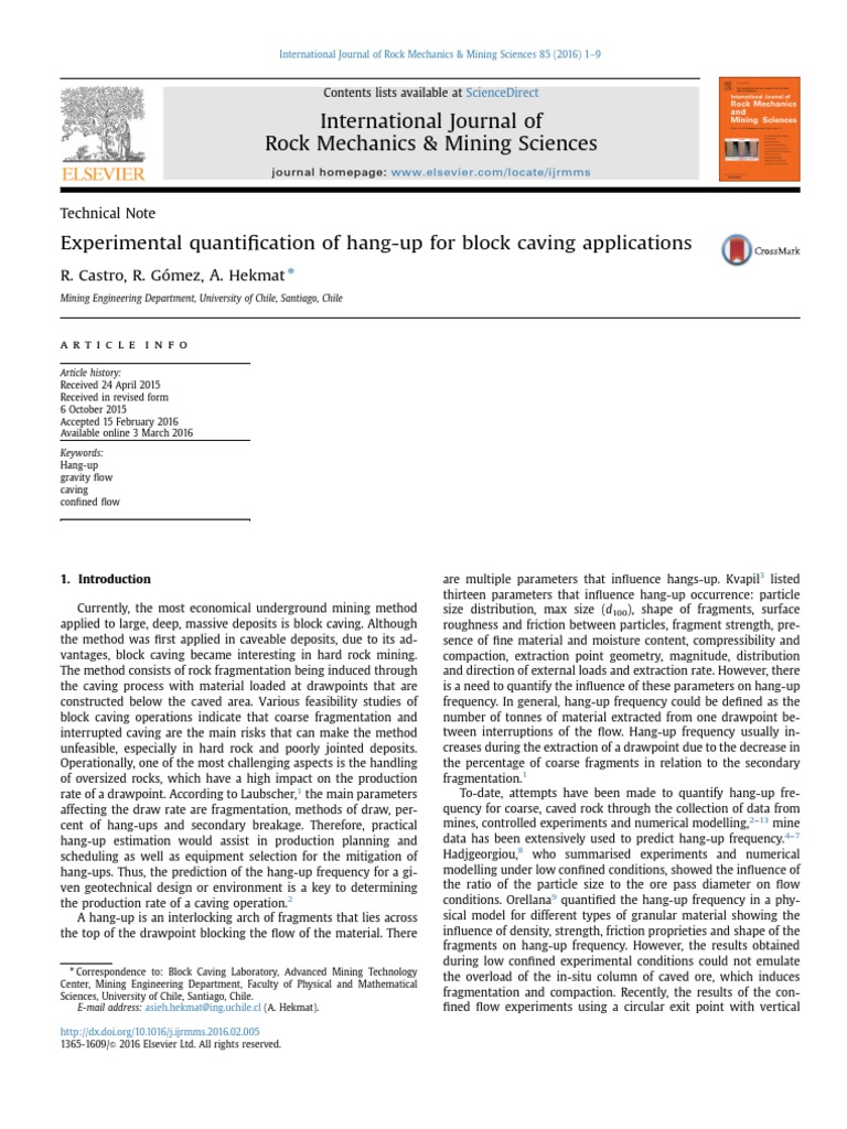 Hang-Up Quantification in Block Caving | PDF | Mining | Experiment
