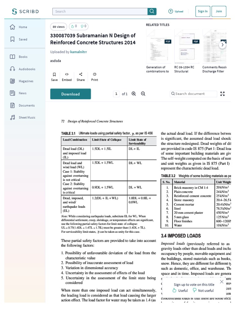 Subramanian N Design of Reinforced Concrete Structures 2014 | PDF | Concrete | Masonry