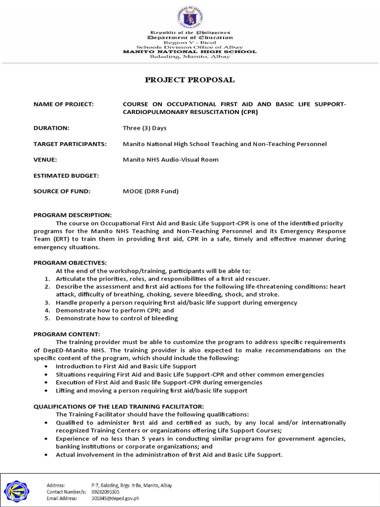 PROJECT PROPOSAL 1st Aid TRNG | PDF | First Aid | Health Care