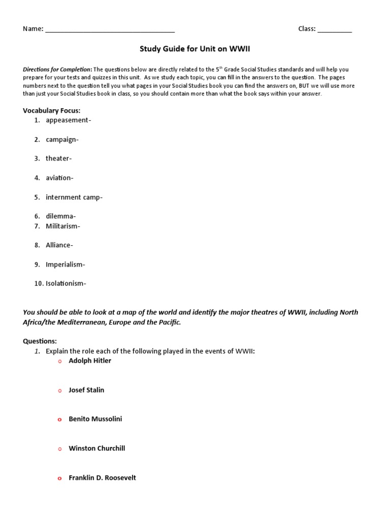 World War II Study Guide Common Assessment | PDF | World War II ...
