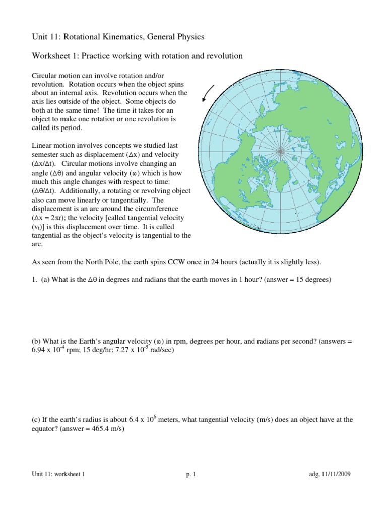 Physics Rotational Kinematics Worksheet | PDF | Rotation Around A Fixed ...
