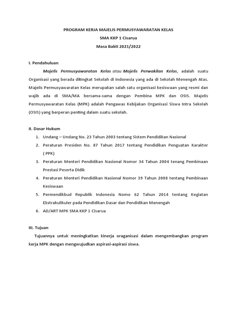 Penyusunan Proker MPK | PDF