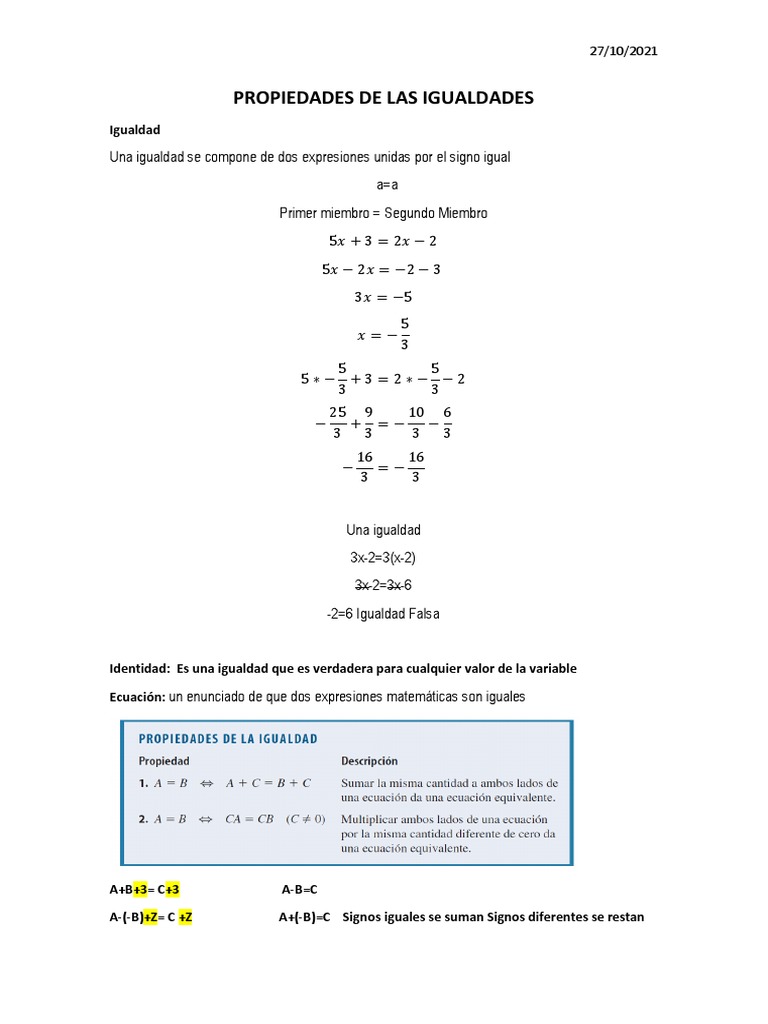 Propiedades de las Igualdades | PDF | Ecuaciones | Ecuación cuadrática