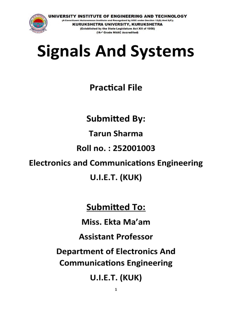 Signals and Systems Practical File | PDF | Trigonometric Functions ...