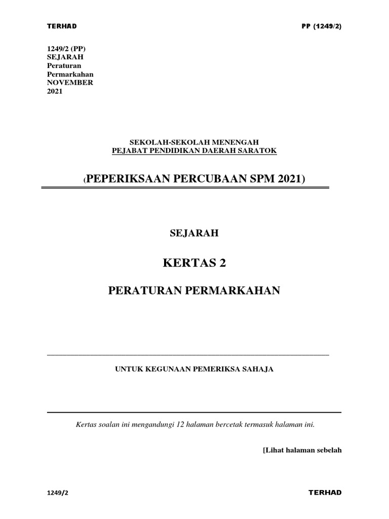 2021 Sarawak - Saratok Sejarah K2 Jawapan | PDF