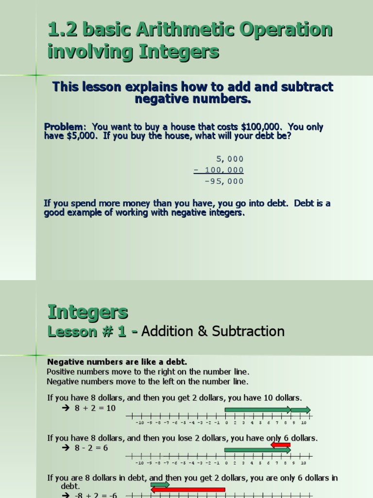 1.2 Basic Operation Involving Integers | PDF | Multiplication | Numbers