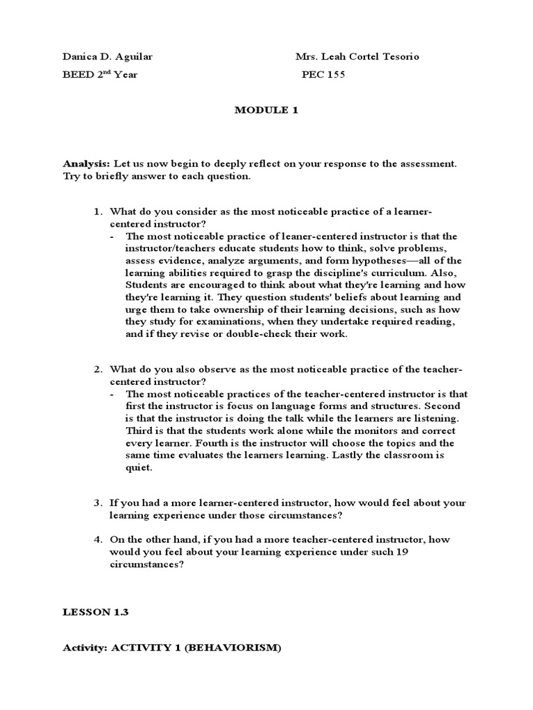 Module 1 Activities | PDF | Learning | Teachers