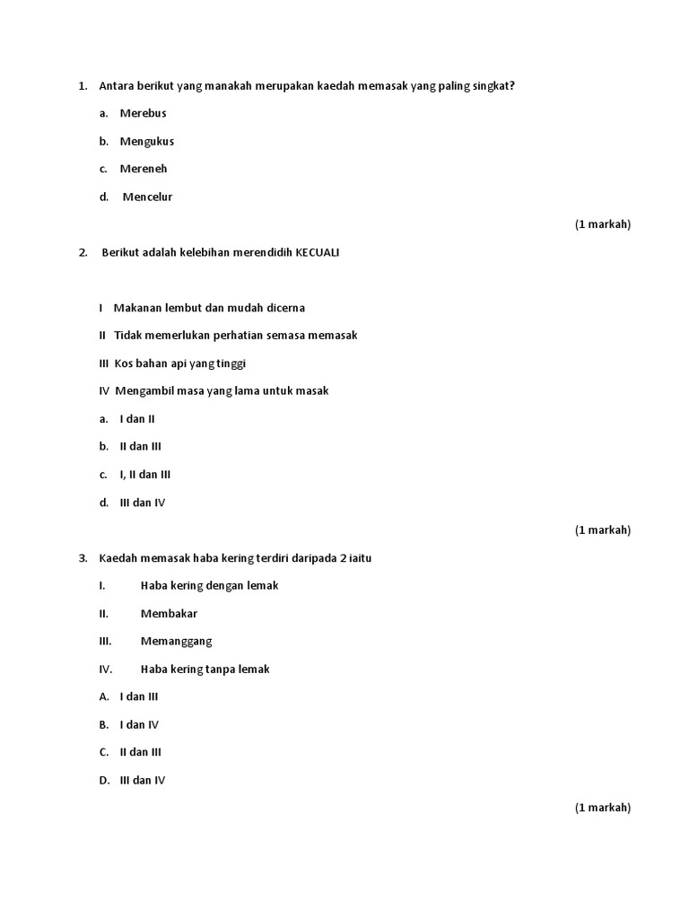 Quiz 1 Teknik Memasak | PDF