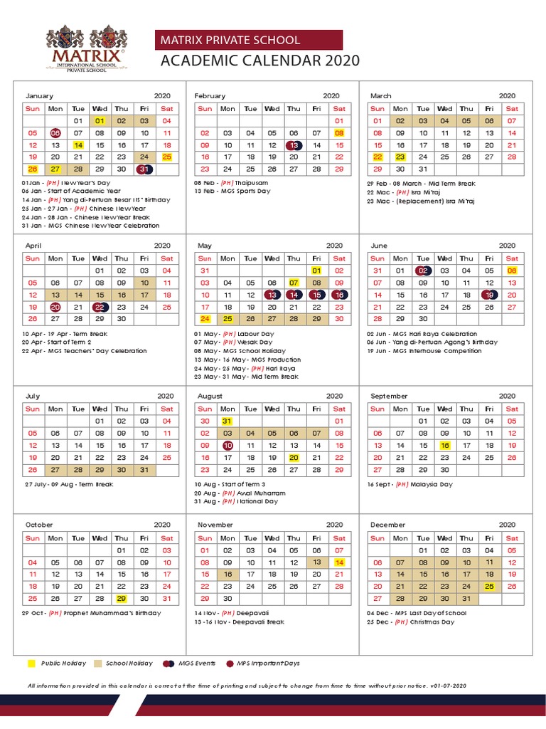 (MPS) 2020 Calendar v01-07-20 | PDF | Malaysia | Observances