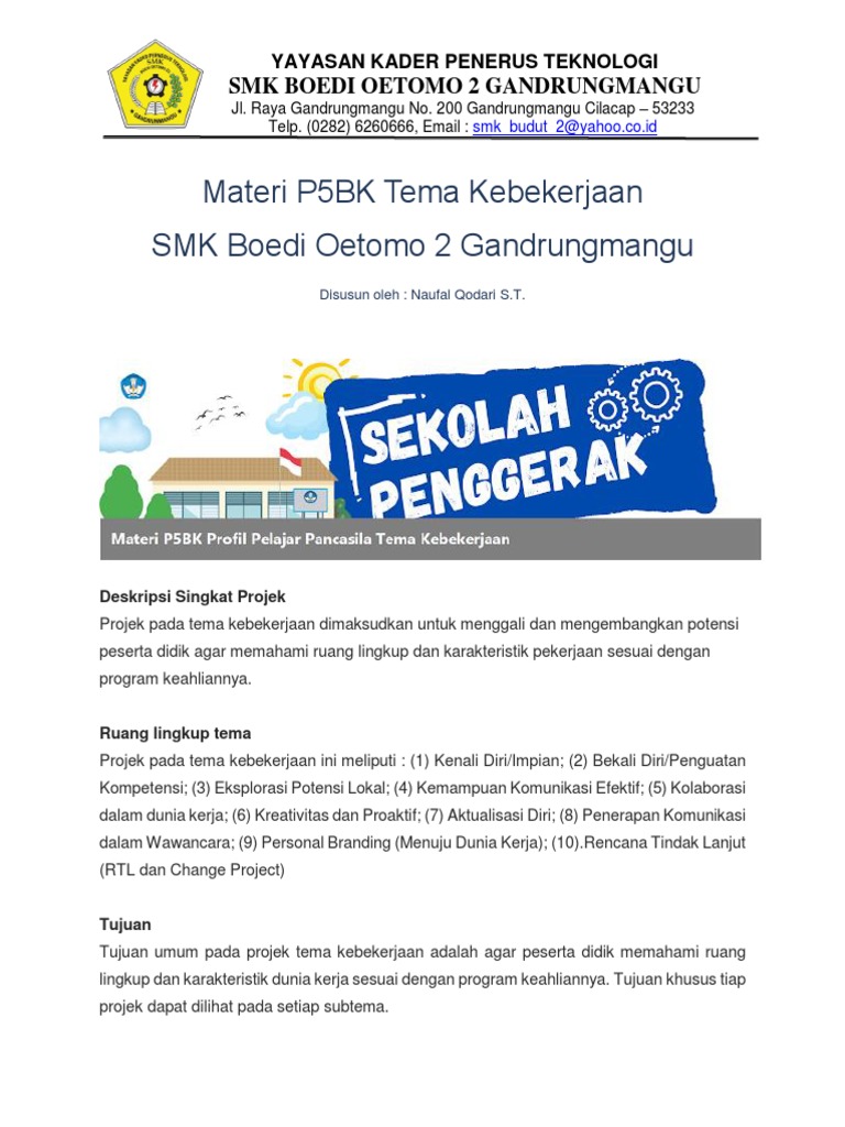 Materi P5BK Tema Kebekerjaan SMK Bugan 2 | PDF