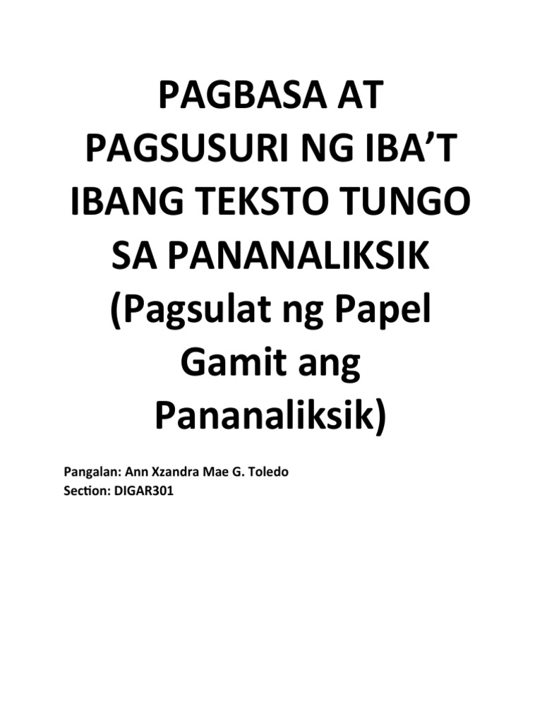 Template - Pagbasa at Pagsusuri | PDF