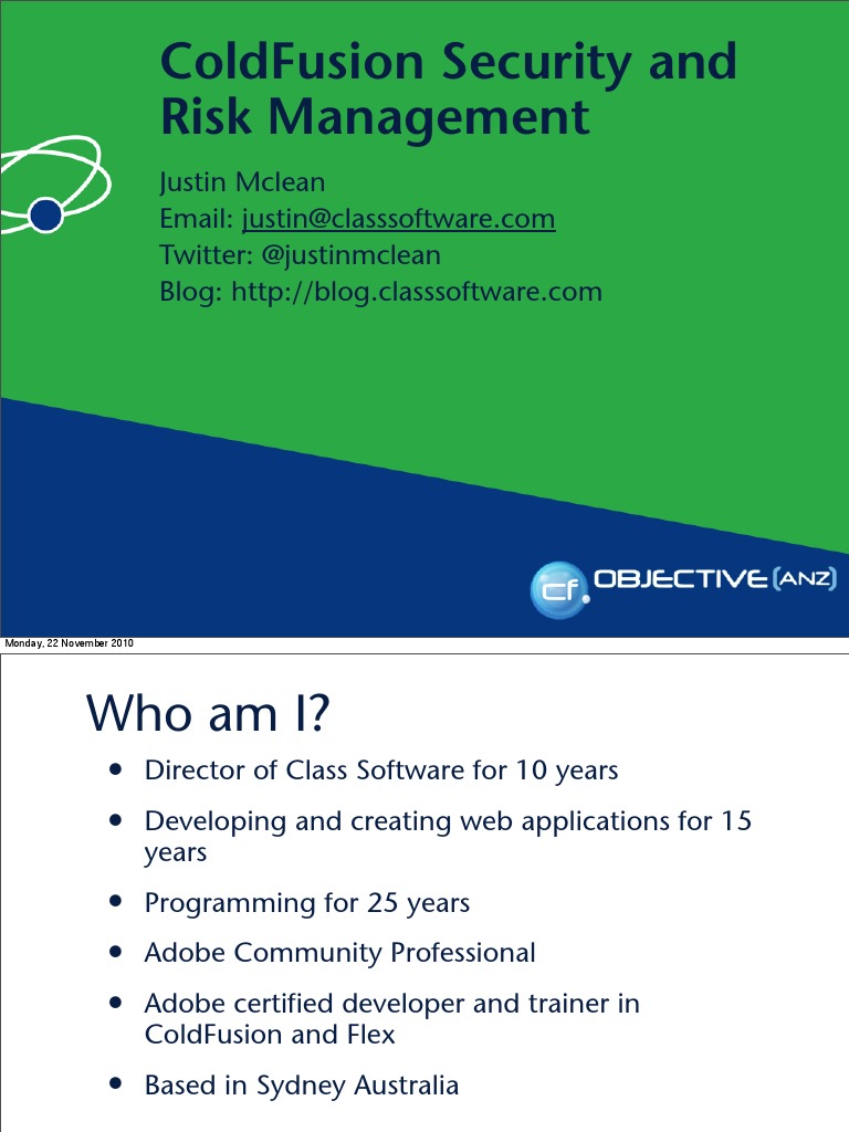 Coldfusion Security and Risk Management: Justin Mclean Twitter ...