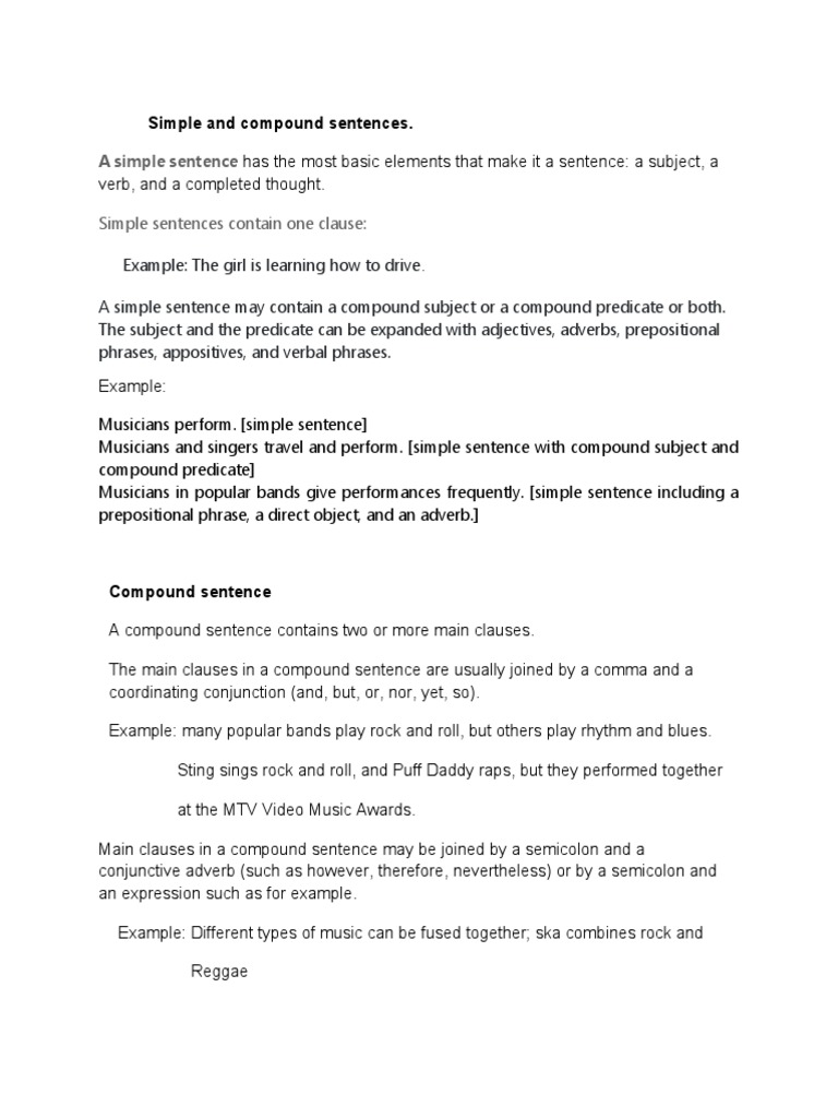 Simple and Compound Sentences | PDF | Syntax | Linguistics