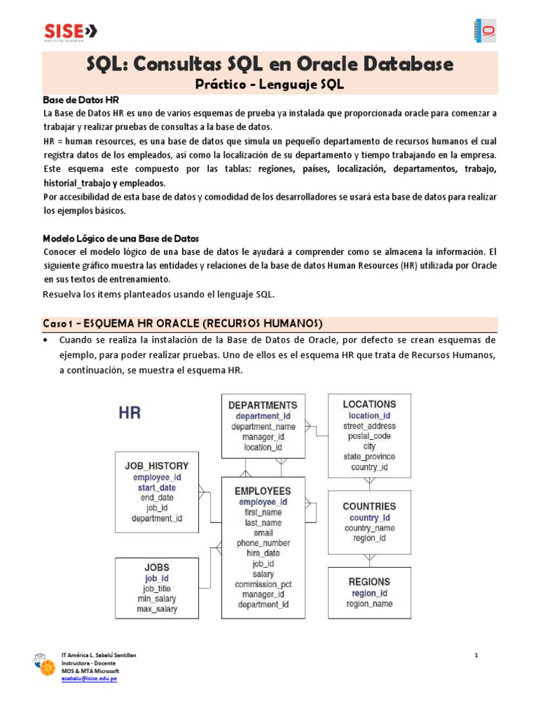 Caso 1 - Esquema HR Oracle (Recursos Humanos) | PDF | Bases de datos | SQL