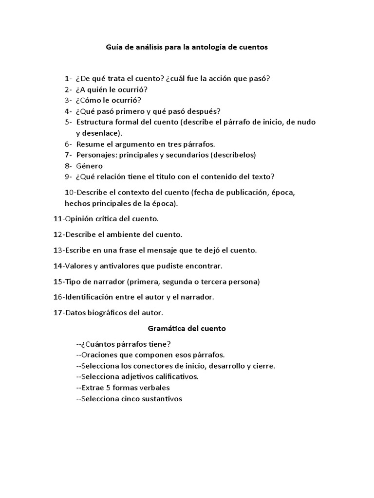 Guía de Análisis para La Antología de Cuentos | PDF