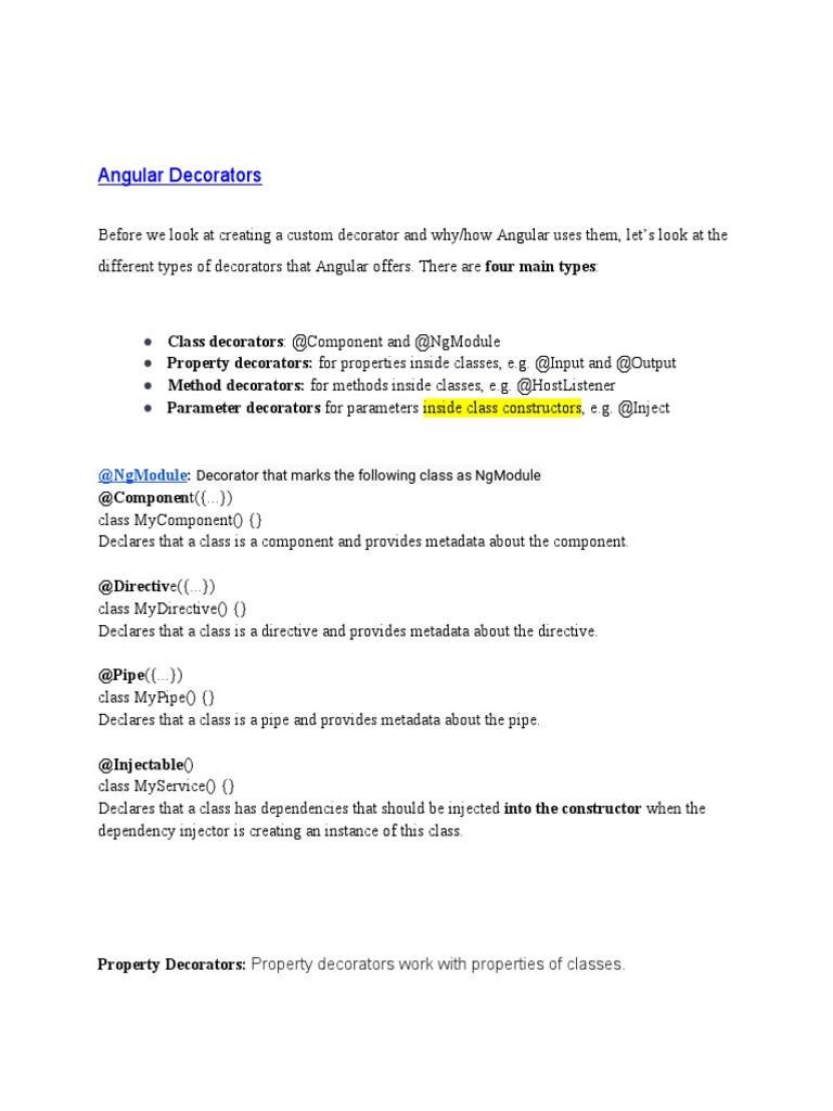 Angular Decorators Ngmodule Pdf Class Computer Programming Constructor Object