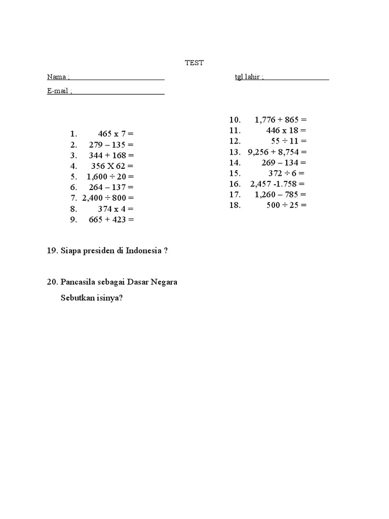 Test Nama TGL Lahir E-Mail | PDF
