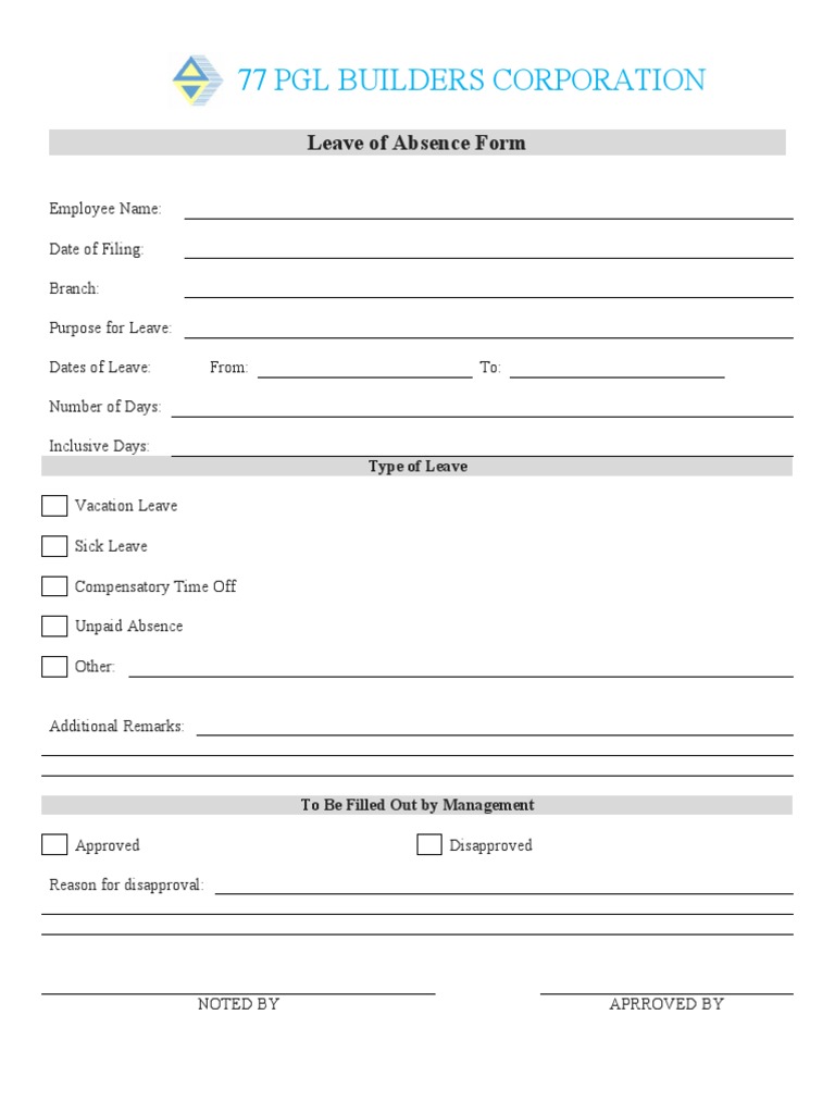 77 PGL Builders Corporation: Leave of Absence Form | PDF