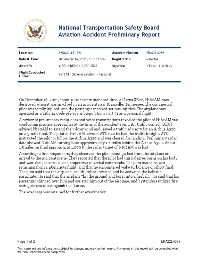 Alcoa Plane Crash | PDF | Aviation | Air Traffic Control