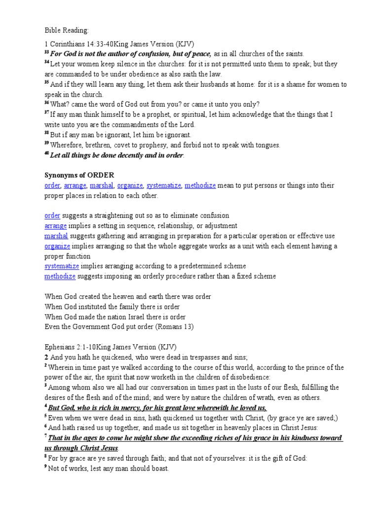 The God of The Bible Is The God of Order | PDF | Grace In Christianity ...