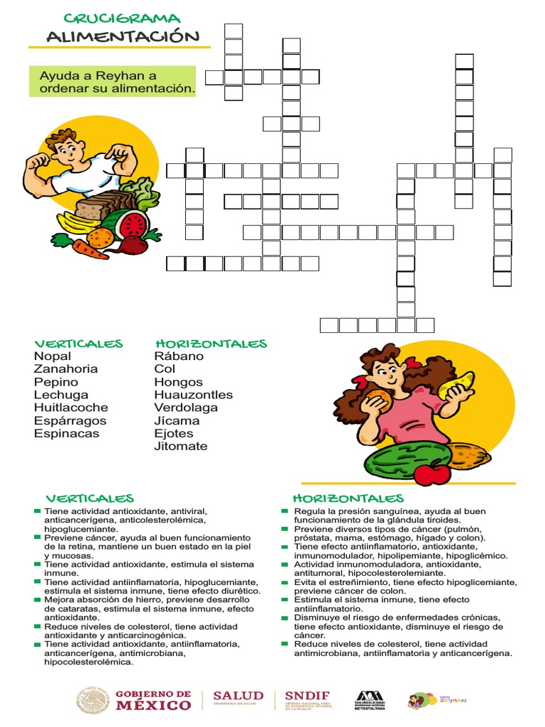 Crucigrama de Alimentos Saludables | PDF