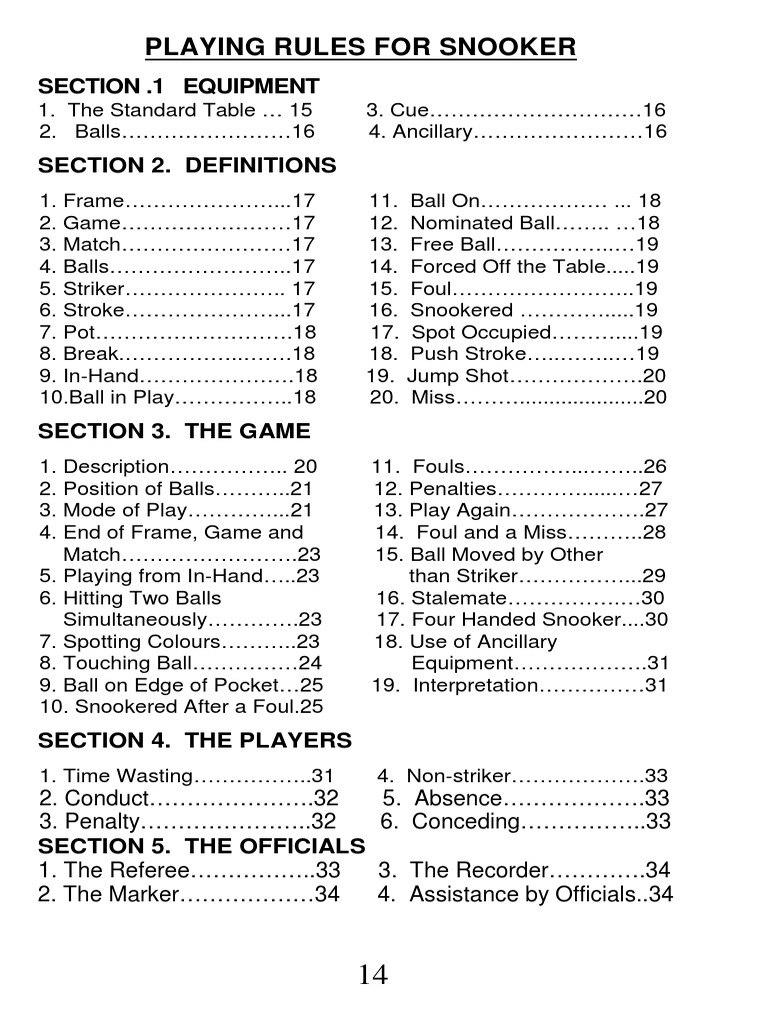 Snooker - Rules | PDF | Snooker | Sports