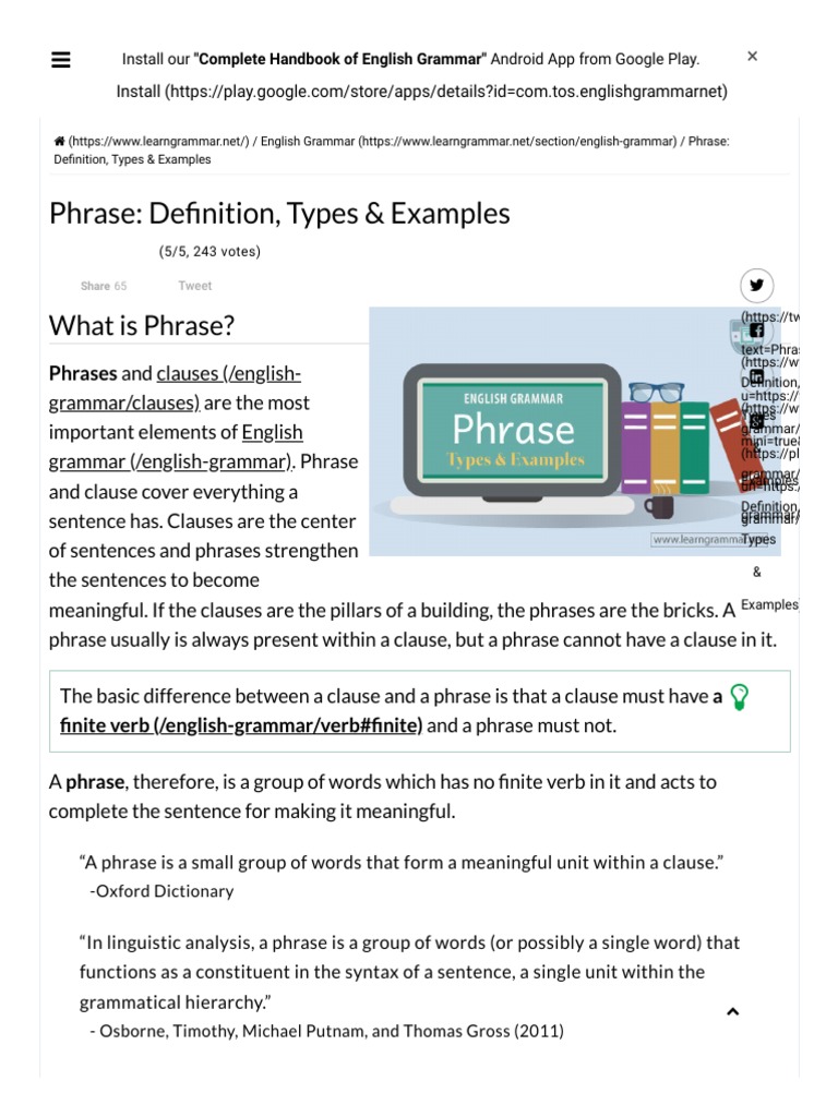 Phrase Definition, Types & Examples | PDF | Phrase | Adverb