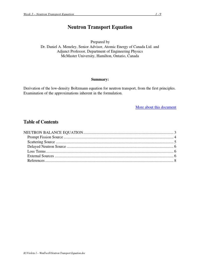 Neutron Transport Equation | PDF | Neutron | Atomic Nucleus
