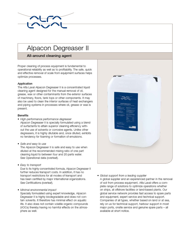 Alpacon Degreaser II: All-Around Cleaning Agent | PDF | Chemical ...