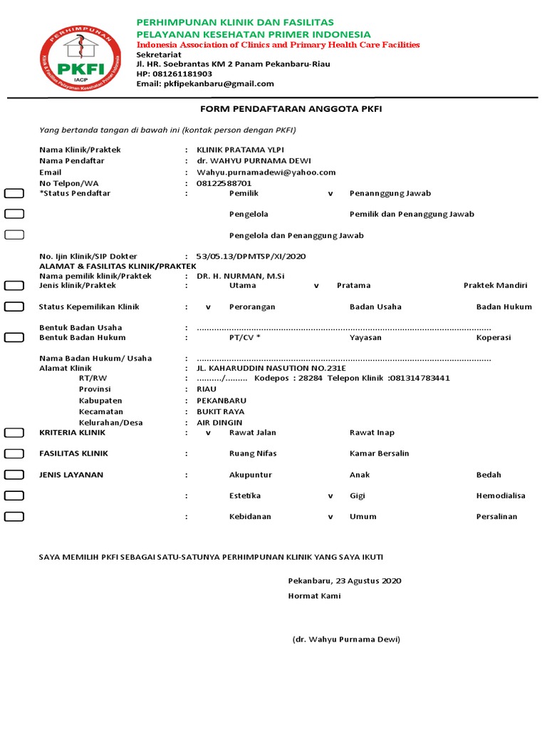 Pendaftaran Anggota PKFI Klinik Indonesia | PDF