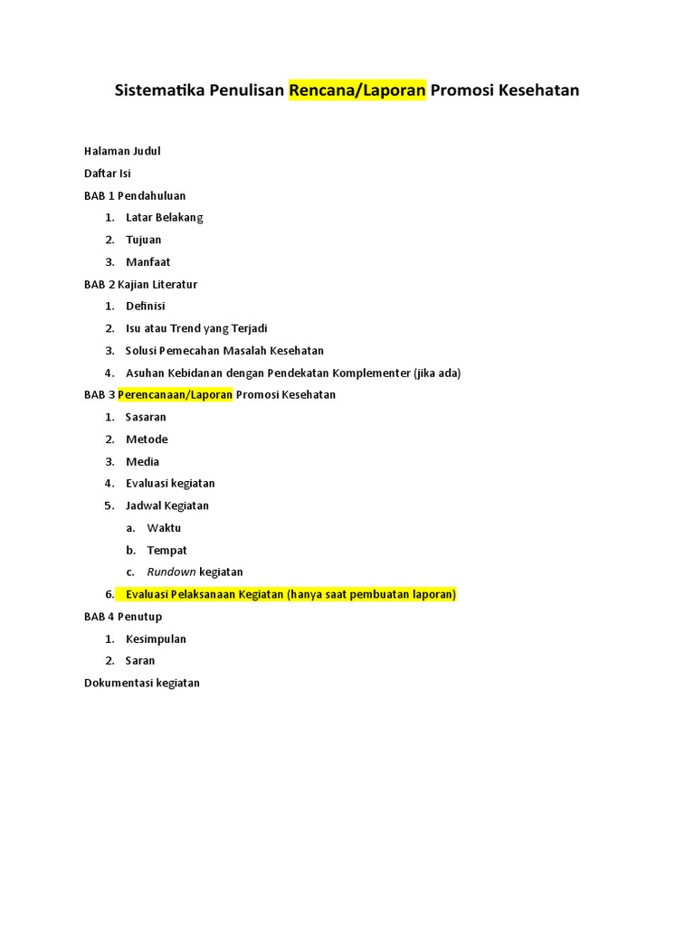 Sistematika Penulisan Rencana Promosi Kesehatan | PDF | Kesehatan ...