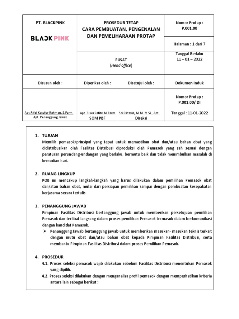 Protap Pemilihan Pemasok Obat | PDF
