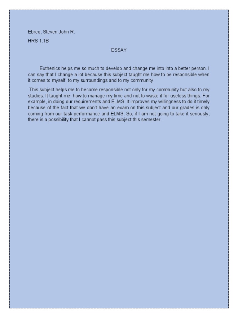 Euthenics Essay | PDF | Self-Improvement
