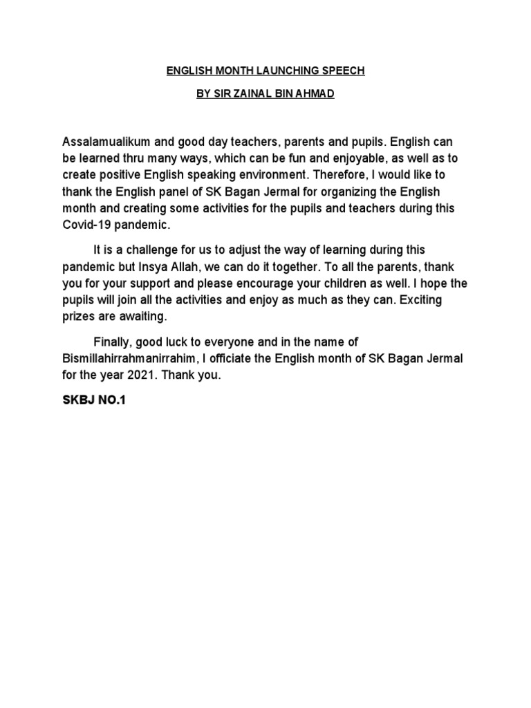 English Month Launching Speech 2021 | PDF