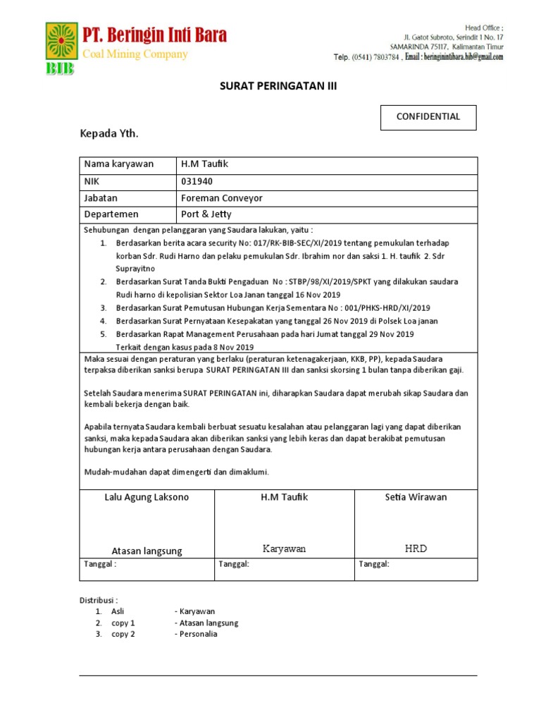Form Surat Peringatan | PDF