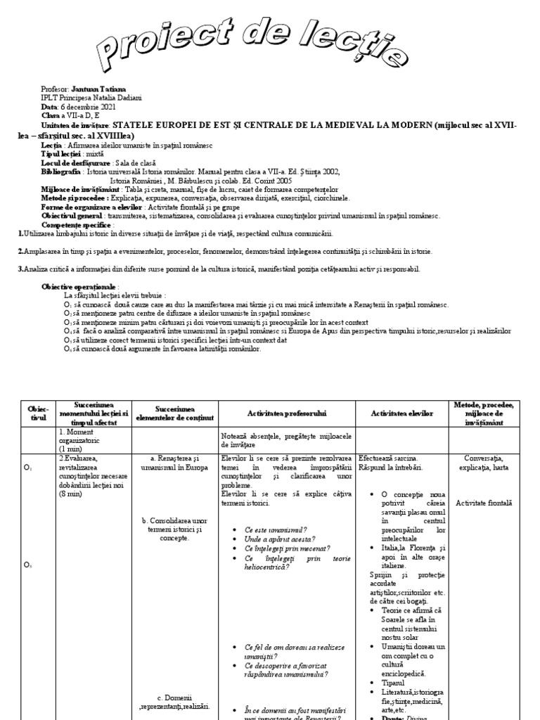 Proiect Umanismul | PDF