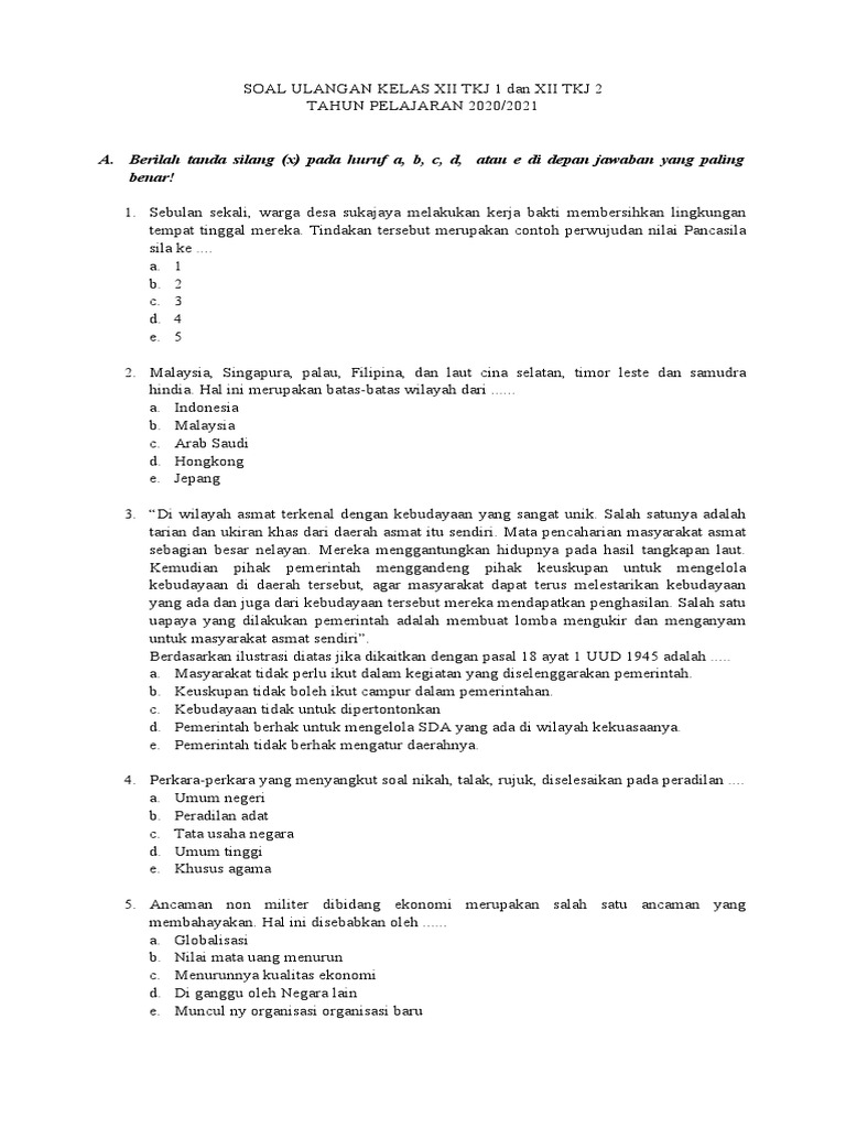 Ulangan Xii TKJ 1 Dan Xii TKJ 2 | PDF