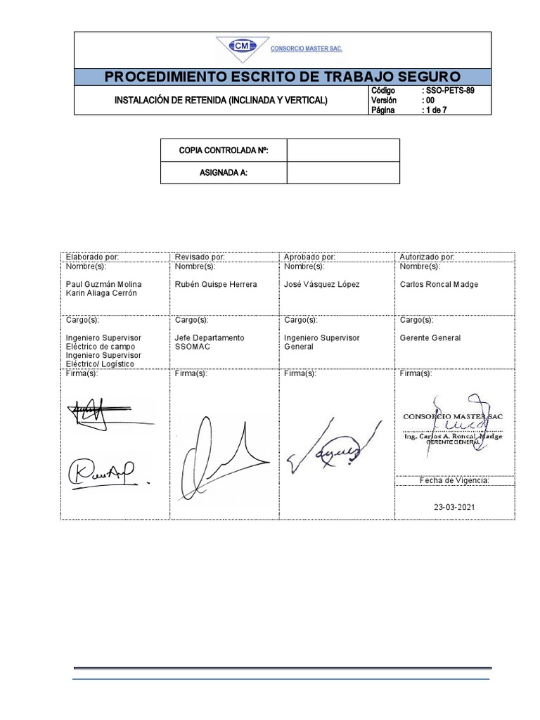 SSO-PETS-89 Instalación de Retenida (Inclinada y Vertical) | PDF