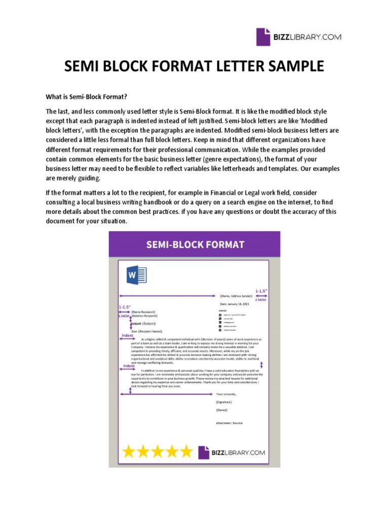 Semi Block Format Letter Sample | PDF | Paragraph | Résumé