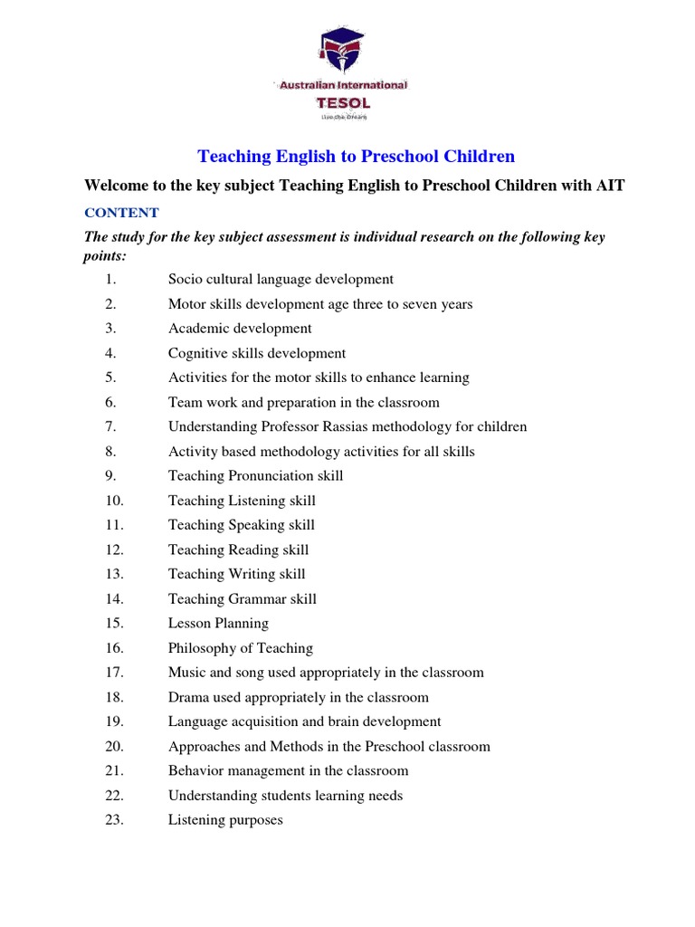 Teaching English To Preschool Children | PDF | English As A Second Or ...