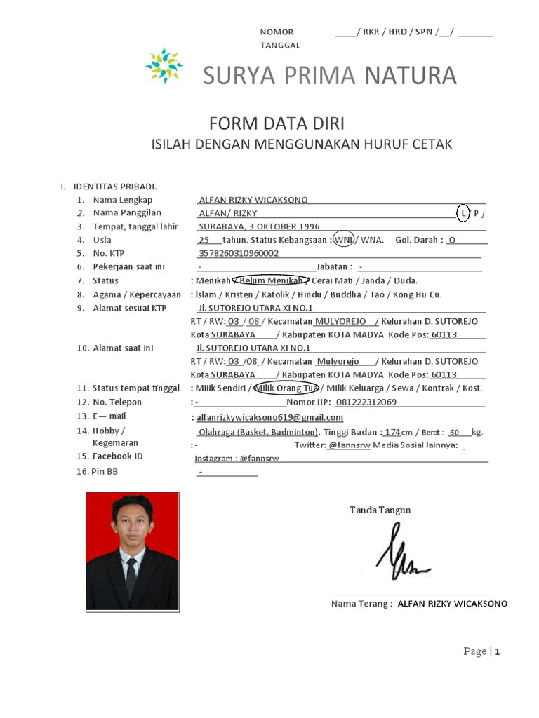 Formulir Data Diri Alfan Wicaksono | PDF