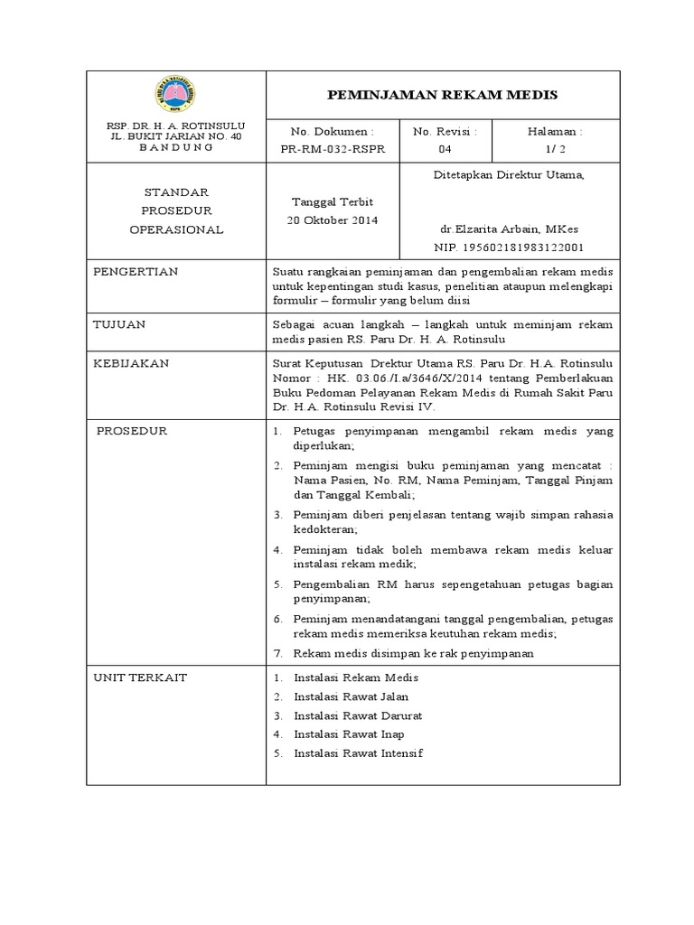 Sop Peminjaman Rekam Medis (Rev.04) | PDF | Hukum | Pengembangan Diri